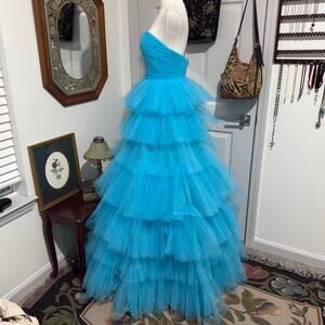 Other | Dresses | Nwot Ashley Lauren Turquoise Blue Tiered Tulle ...